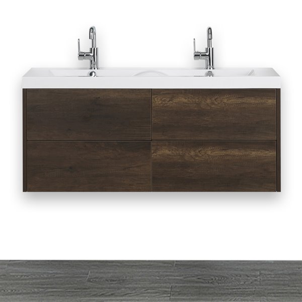 Streamline Brown 48-in Single Sink Bathroom Vanity with Glossy White ...