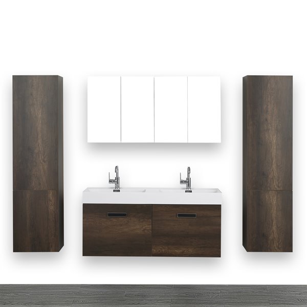 Streamline Brown 48-in Double Sink Bathroom Vanity with Glossy White ...