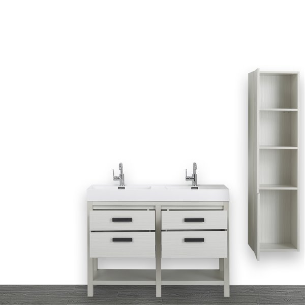 Streamline 48-in Ash Grey Double Sink Bathroom Vanity with Glossy White ...