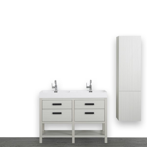 Streamline 48-in Ash Grey Double Sink Bathroom Vanity with Glossy White ...