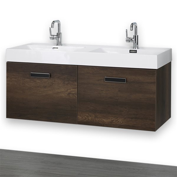Streamline 48-in Brown Double Sink Bathroom Vanity with White Solid ...