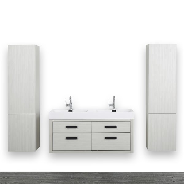 Streamline 48-in Ash Grey Double sink Wall Mount Bathroom Vanity With ...