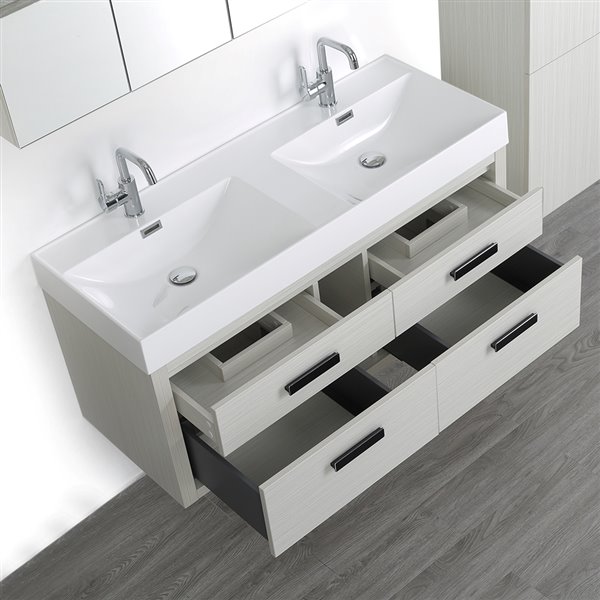 Streamline 48-in Ash Grey Double Sink Bathroom Vanity with Glossy White ...