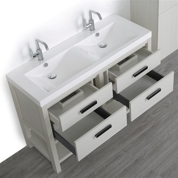 Streamline 48-in Ash Grey Double Sink Bathroom Vanity with Glossy White ...