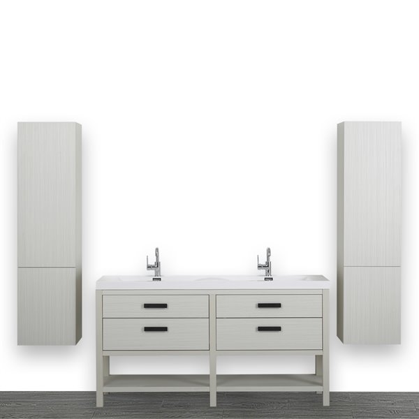 Streamline 63-in Ash Grey Double Sink Bathroom Vanity with Glossy White ...
