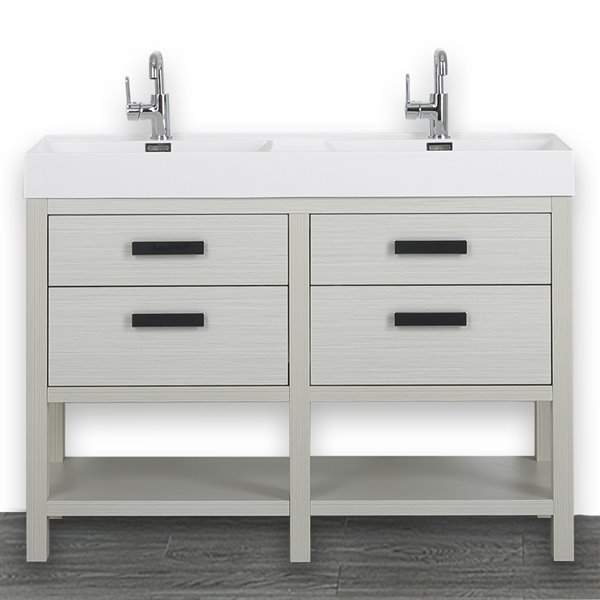 Streamline Ash Grey 48-in Double Sink Bathroom Vanity with Glossy White ...