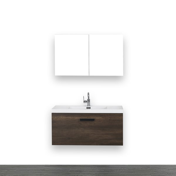 Streamline 40-in Brown Single Sink Bathroom Vanity with Glossy White ...