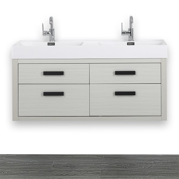 Streamline 48-in Ash Grey Double Sink Bathroom Vanity with Glossy White ...