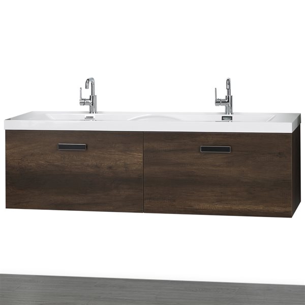 Streamline Brown 63-in Double Sink Bathroom Vanity with Glossy White ...