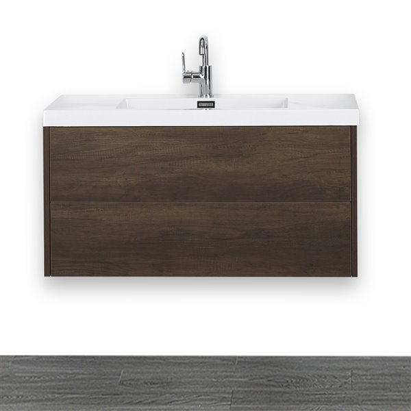 Streamline Brown 40-in Single Sink Bathroom Vanity with Glossy White ...