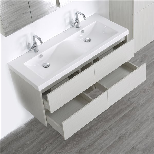 Streamline 48-in Ash Grey Double Sink Bathroom Vanity with Glossy White ...