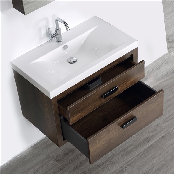 Streamline Brown 32-in Single Sink Bathroom Vanity with Glossy White ...