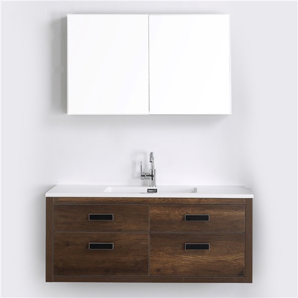 Streamline Brown 48-in Single Sink Bathroom Vanity with Glossy White ...