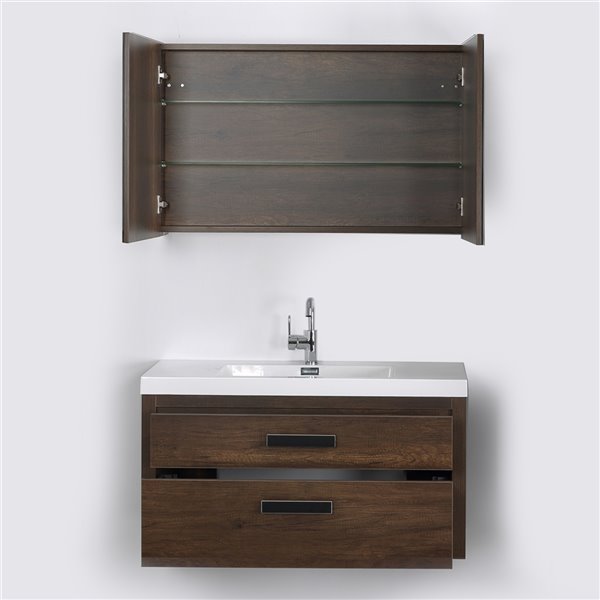 Streamline 40-in Brown Single Sink Bathroom Vanity with Glossy White ...