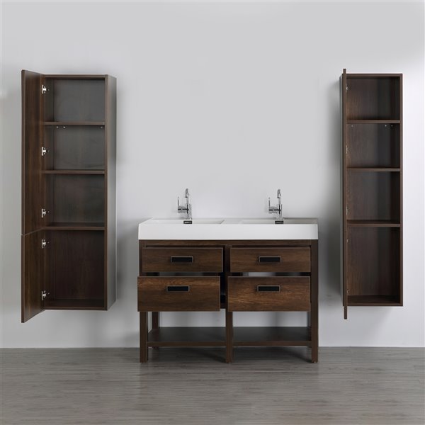 Streamline 48-in Brown Double Sink Bathroom Vanity with Glossy White ...