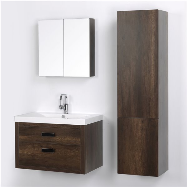 Streamline 32-in Brown Single Sink Bathroom Vanity with Glossy White ...