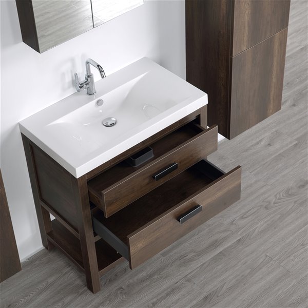 Streamline 32-in Brown Single Sink Bathroom Vanity with Glossy White ...
