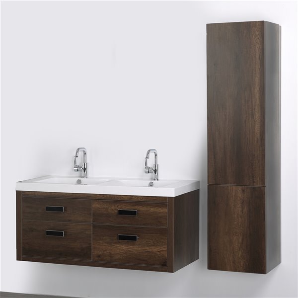 Streamline 48-in Brown Double Sink Bathroom Vanity with Glossy White ...