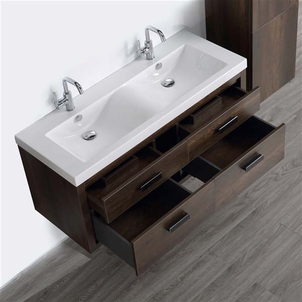 Streamline 48-in Brown Double Sink Bathroom Vanity with Glossy White ...