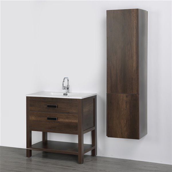 Streamline 32-in Single Sink Brown Bathroom Vanity with Glossy White ...