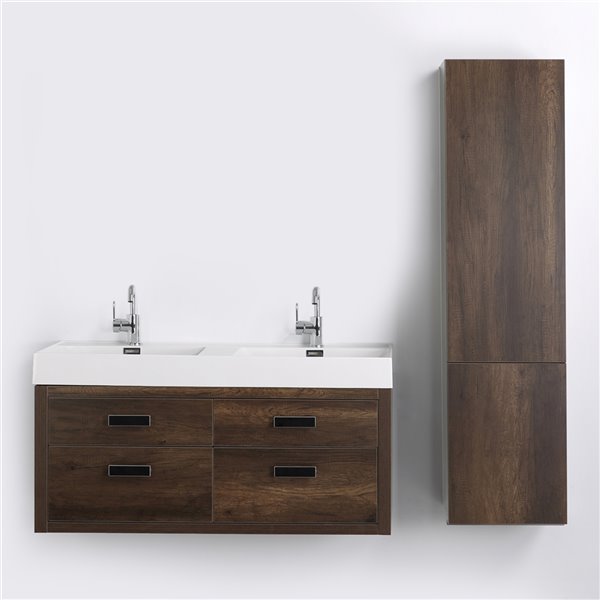 Streamline Brown 48-in Double Sink Bathroom Vanity with Glossy White ...