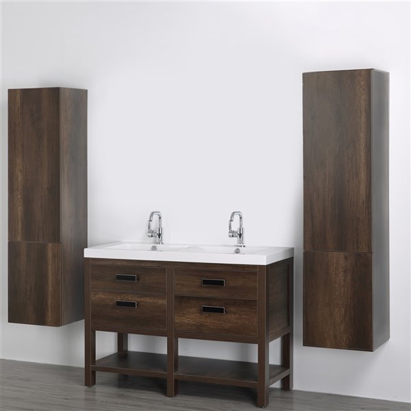 Streamline 48-in Brown Double Sink Bathroom Vanity with Glossy White ...