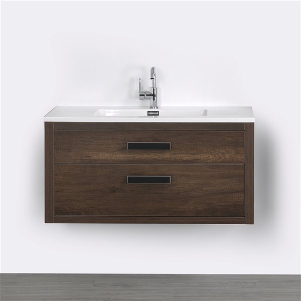 Streamline 40-in Brown Single Sink Rectangular Floating Bathroom Vanity ...