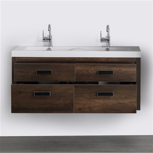 Streamline 48-in Brown Double Sink Wall Mount Bathroom Vanity with ...