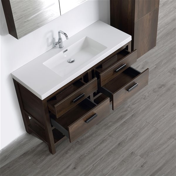 Streamline Brown 48-in Single Sink Bathroom Vanity with Glossy White ...