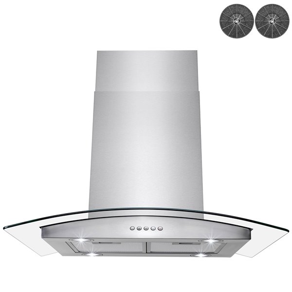AKDY 30-in Convertible Stainless Steel and Glass Island Range Hood With ...