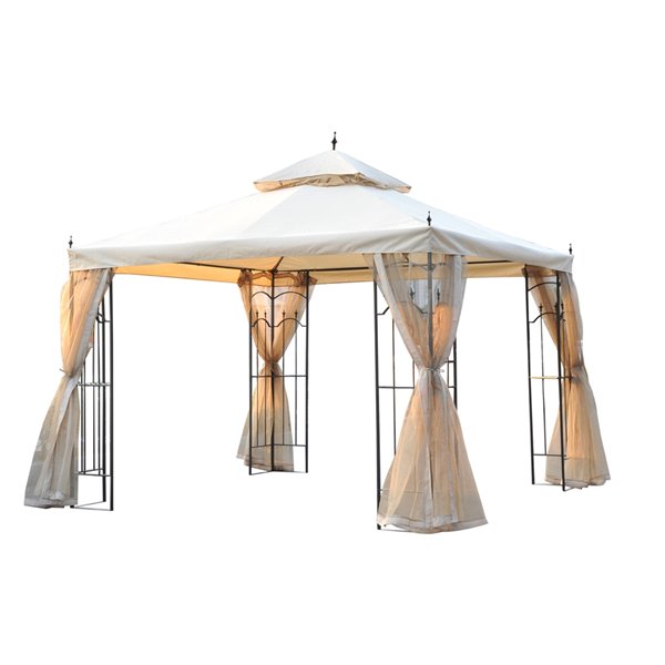Outsunny The Pavilion Off-White Metal Square Semi-permanent Gazebo with ...