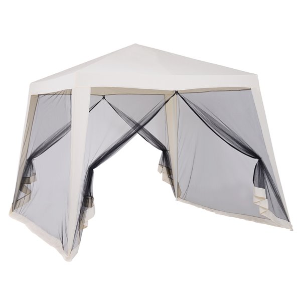 Outsunny 9.8-ft x 9.8-ft Off-White Outdoor Canopy with Mesh Curtains ...
