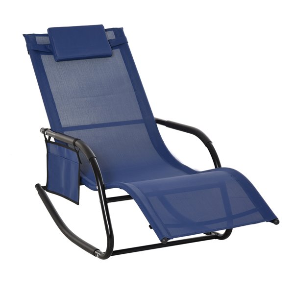 Outsunny Rocking Chair Black Metal Rocker Balcony Chair with Blue Solid ...
