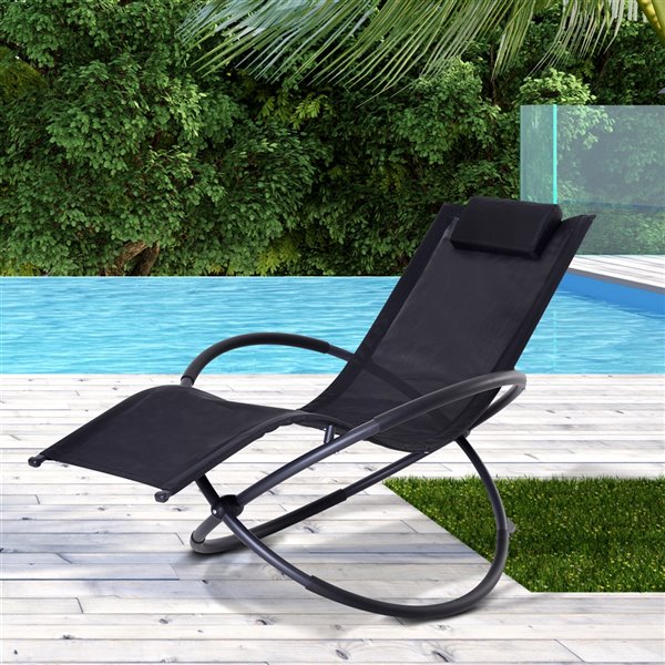 Outsunny Rocking Chair Black Metal Rocker Balcony Chair - Black Solid ...