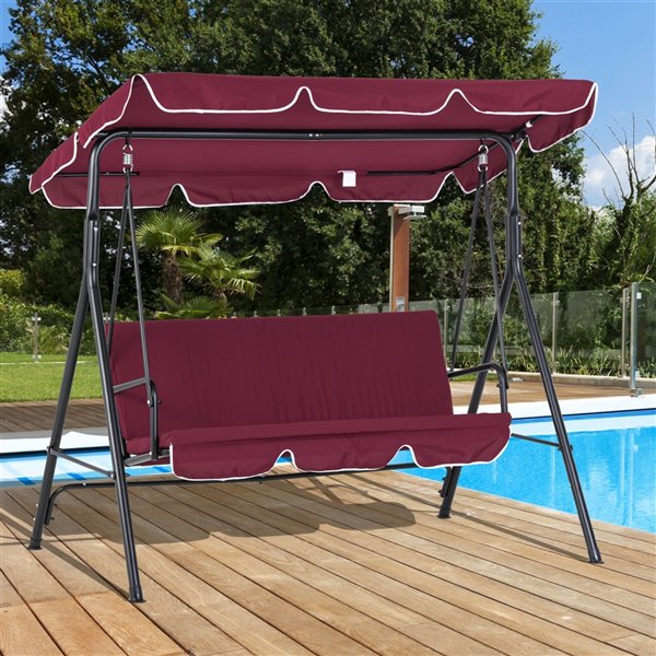 Outsunny Swing Chair 3-person Black Steel Outdoor Swing - Cushioned ...