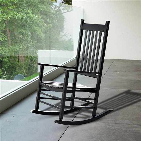 Outsunny Rocking Chair Black Wood Rocker Balcony Chair with Black Solid ...