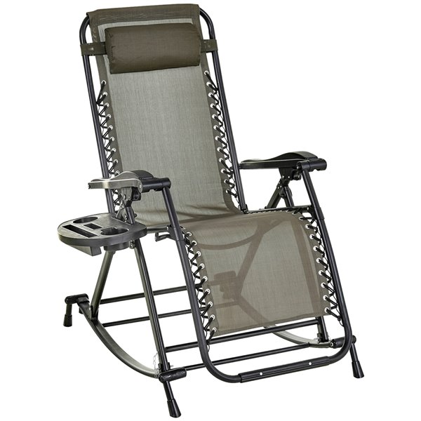 Outsunny Rocking Chair Black Metal Rocker Balcony Chair with Grey Sling ...