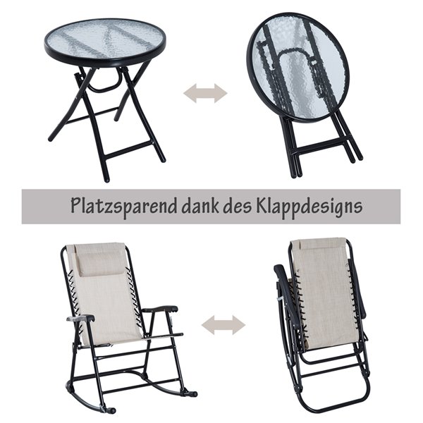 Outsunny Rocking Chair Set Black Metal Rocker Balcony Chairs with Cream ...