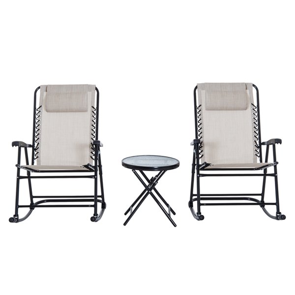 Outsunny Rocking Chair Set Black Metal Rocker Balcony Chairs with Cream ...