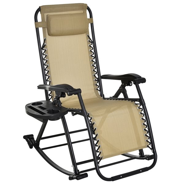 Outsunny Rocking Chair Black Metal Rocker Balcony Chair with Cream ...