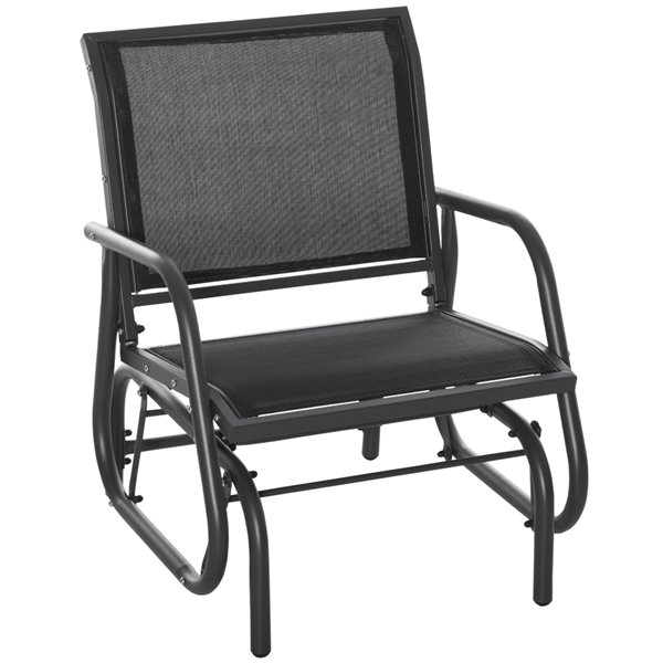 Outsunny Black Metal Rocker Balcony Chair with Dark Grey Sling Seat and ...