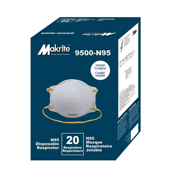 Makrite 9500 80-Pack N95 NIOSH Respiratory Mask FDA Cleared for Surgical Use TBD-10042-4 | RONA