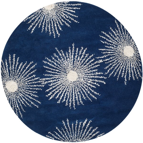 Safavieh Soho 8-ft x 8-ft Dark Blue/Ivory Round Indoor Handcrafted Area ...