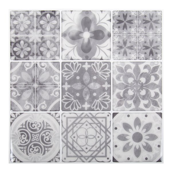 Truu Design 10-in x 10-in Self-Adhesive Grey/White Geometric Wall Decal ...
