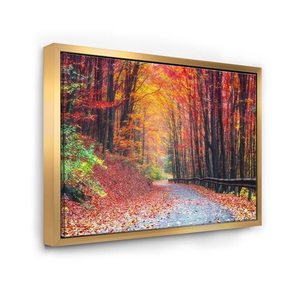 Designart 16-in x 32-in Road in Beautiful Autumn Forest with Gold Wood ...