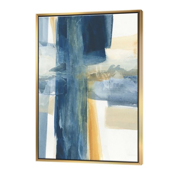 Designart 46-in x 36-in Indigo Panel VI with Gold Wood Framed Canvas ...