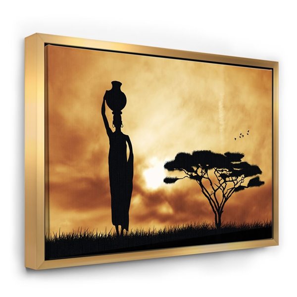 Designart Gold Wood Framed 30-in x 40-in African Woman and Lonely Tree ...