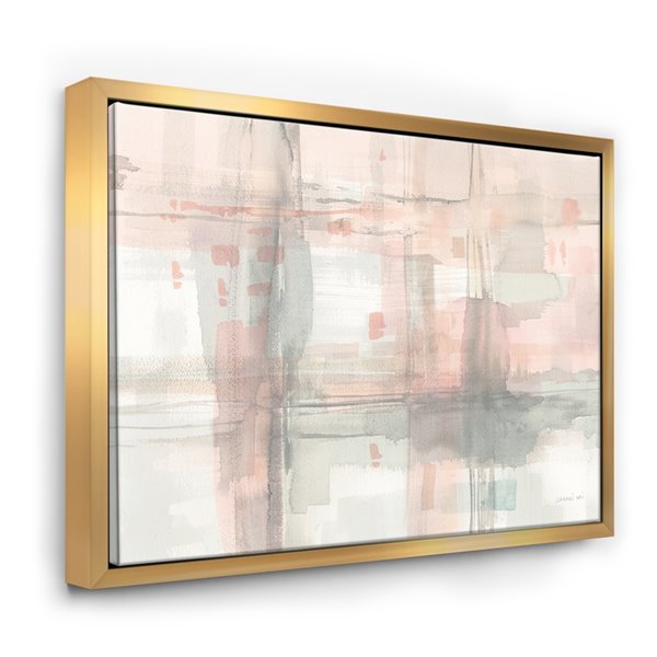 Designart 16-in x 32-in Intersect II Grey with Gold Wood Framed Wall ...