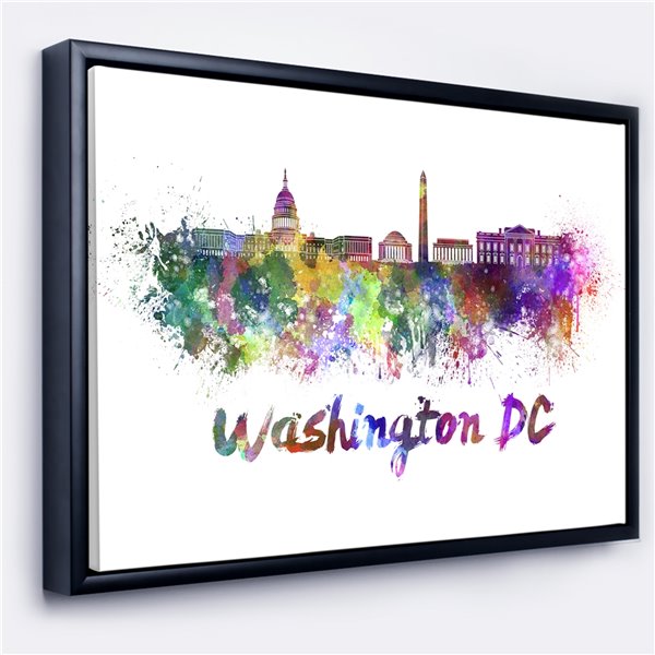 Designart 32-in x 42-in Washington DC Skyline with Black Wood Framed ...