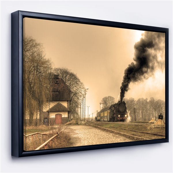 Designart 18-in x 34-in Retro Steam train with Gold Wood Framed Wall ...